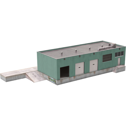 Modular Warehouse Paper Model Kit in Green Metal Siding